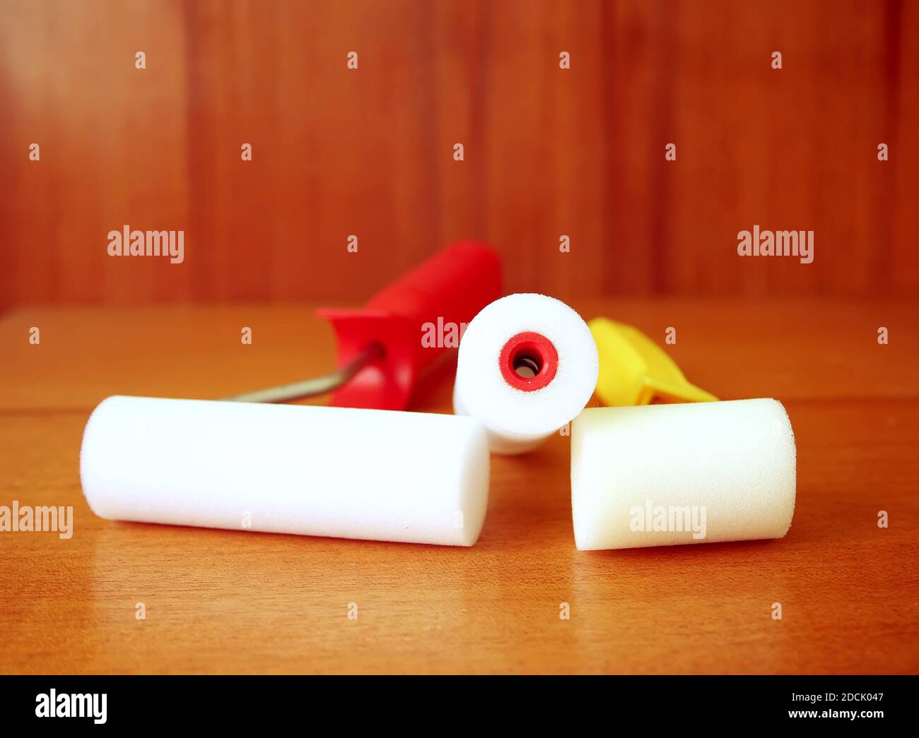 Home repair tools. Foam rollers for wall coloring close up Stock Photo ...