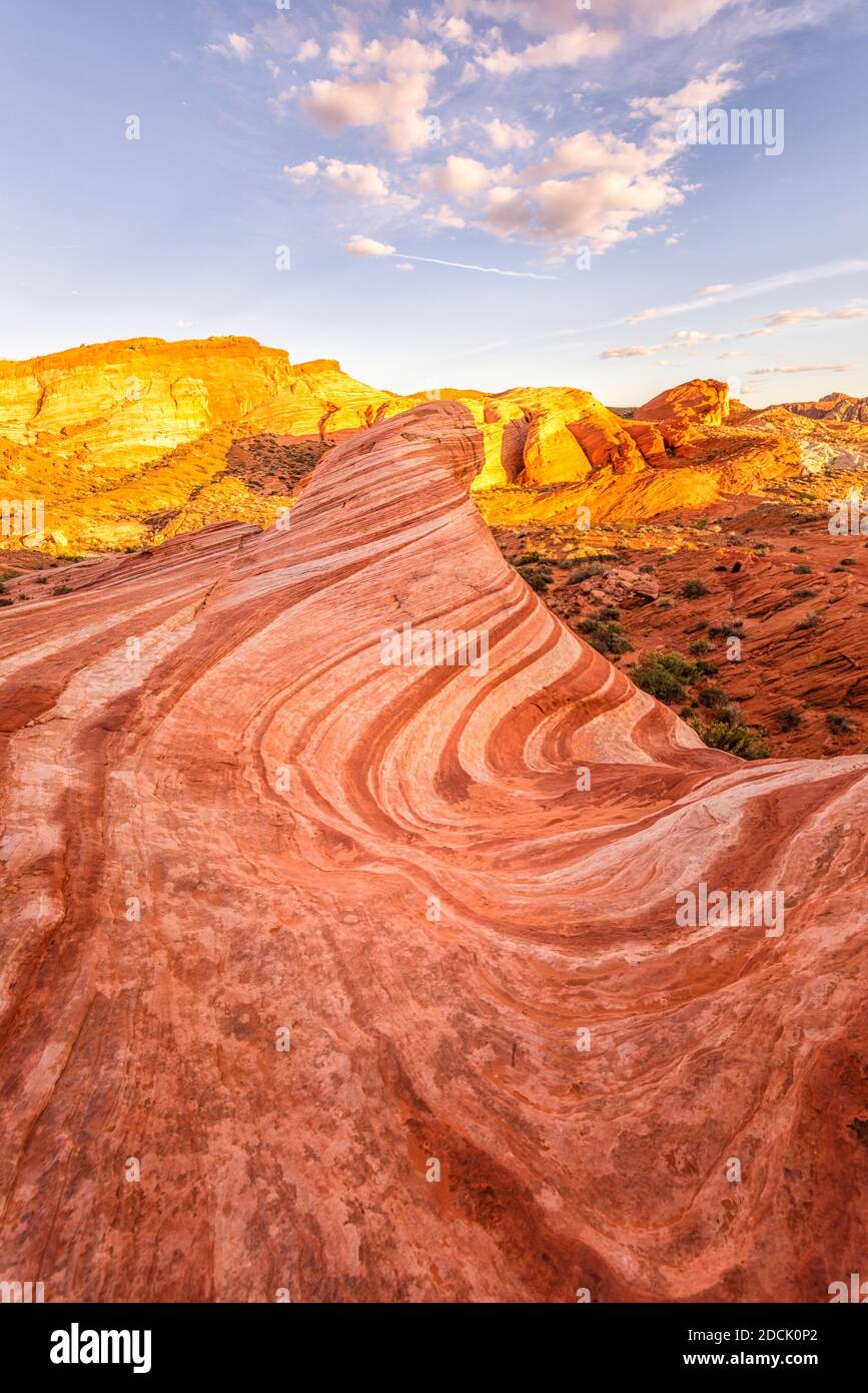 The Fire Wave rock formation. Photographed just prior to sunset. Valley ...