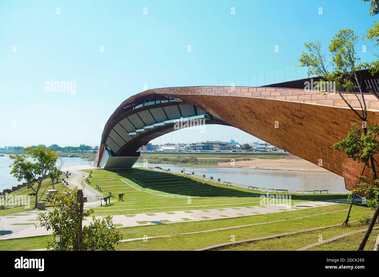 The Pasan bridge over a river under the sunlight and a blue sky in ...