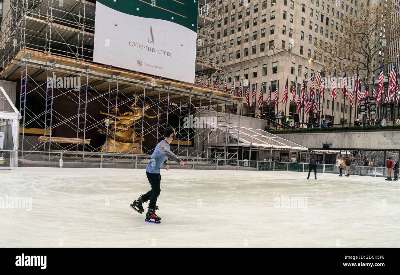 New York, NY - November 21, 2020: People enjoy skating on the first day ...