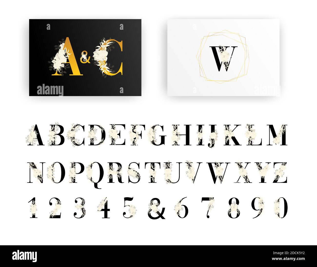 Floral botanical alphabet. Letter with plants and flowers. Line art ...