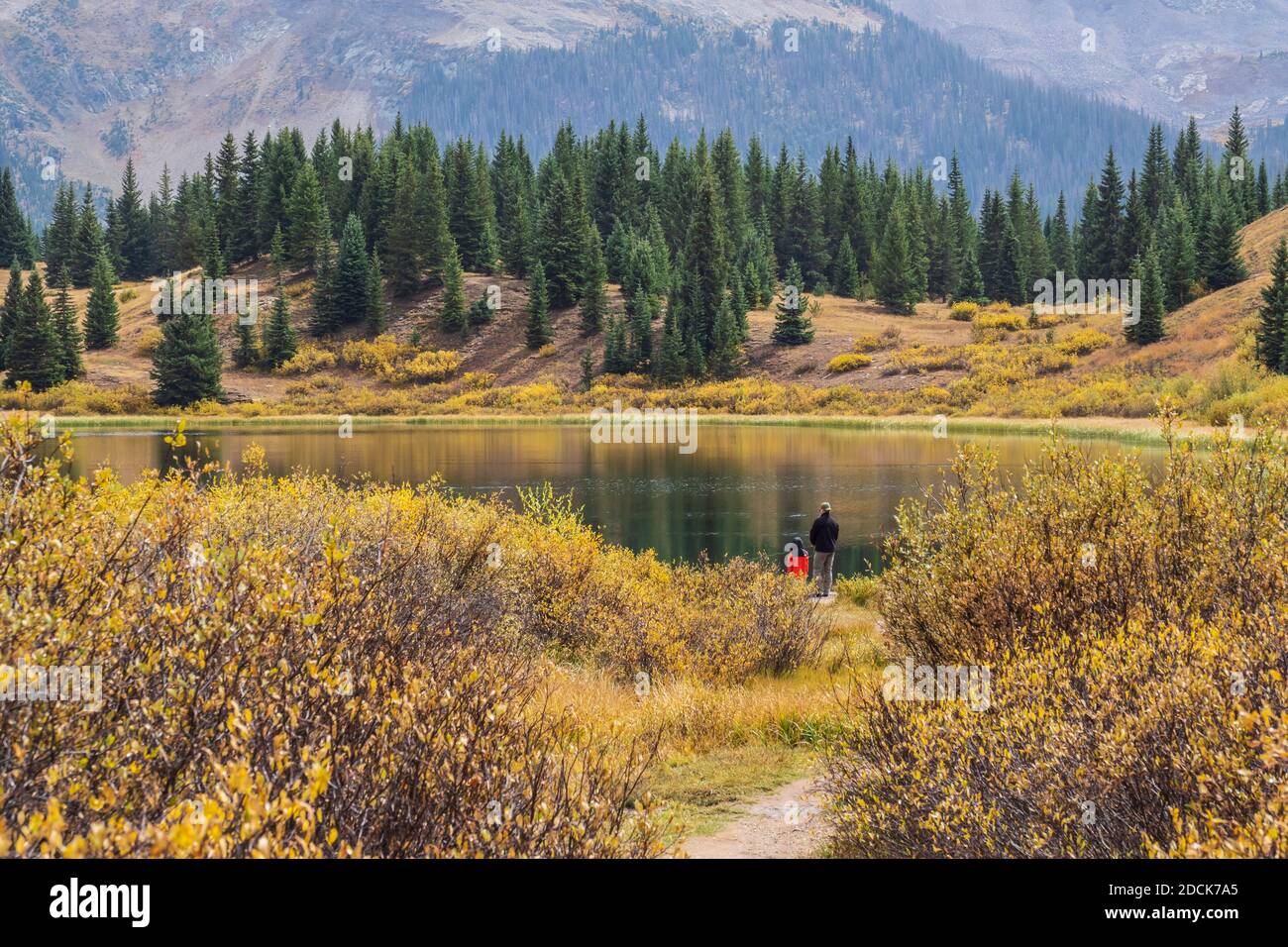 Father fishing with son, Little Molas Lake, Colorado Stock Photo - Alamy