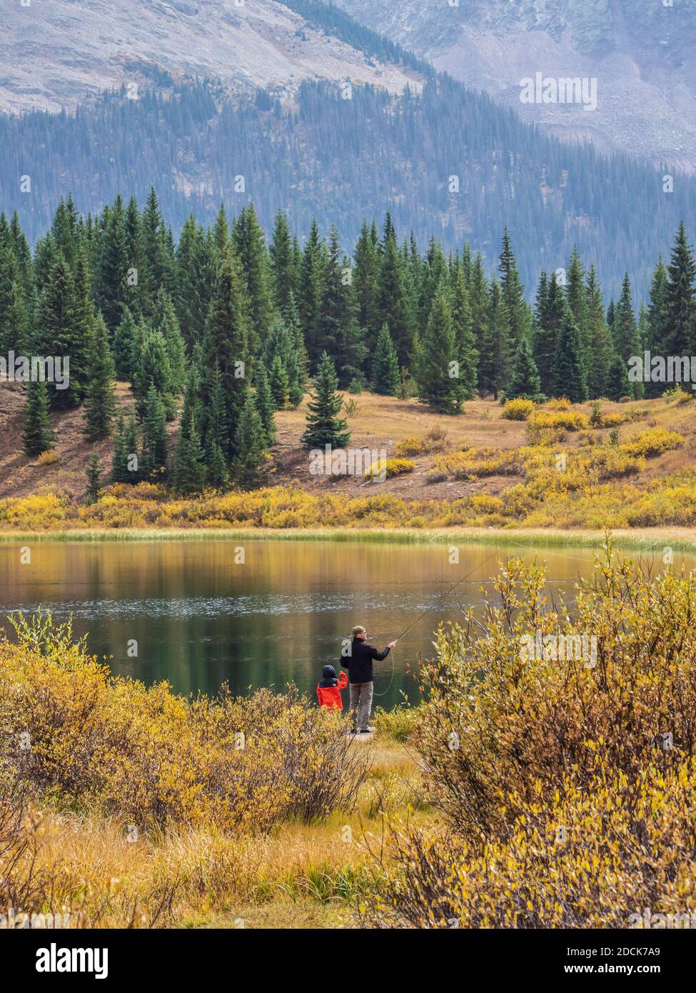 Father Fishing With Son Little Molas Lake Colorado Stock Photo Alamy
