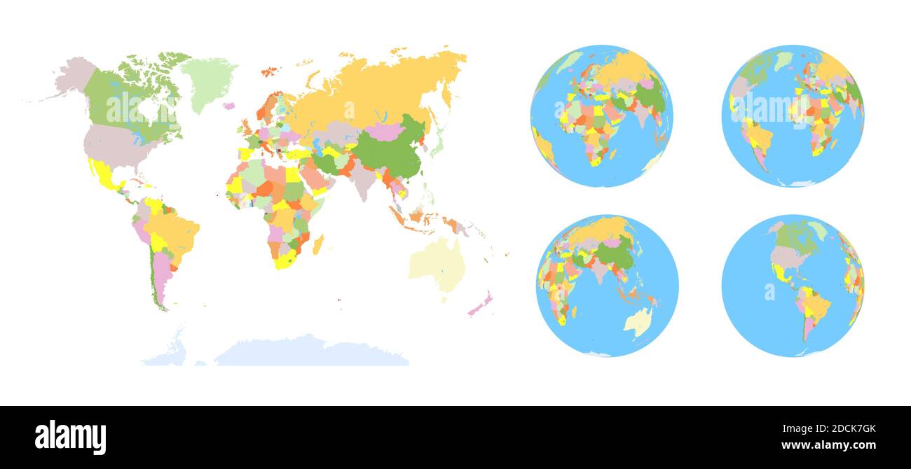 Earth globe. World map set. Planet with continents.Africa Asia ...