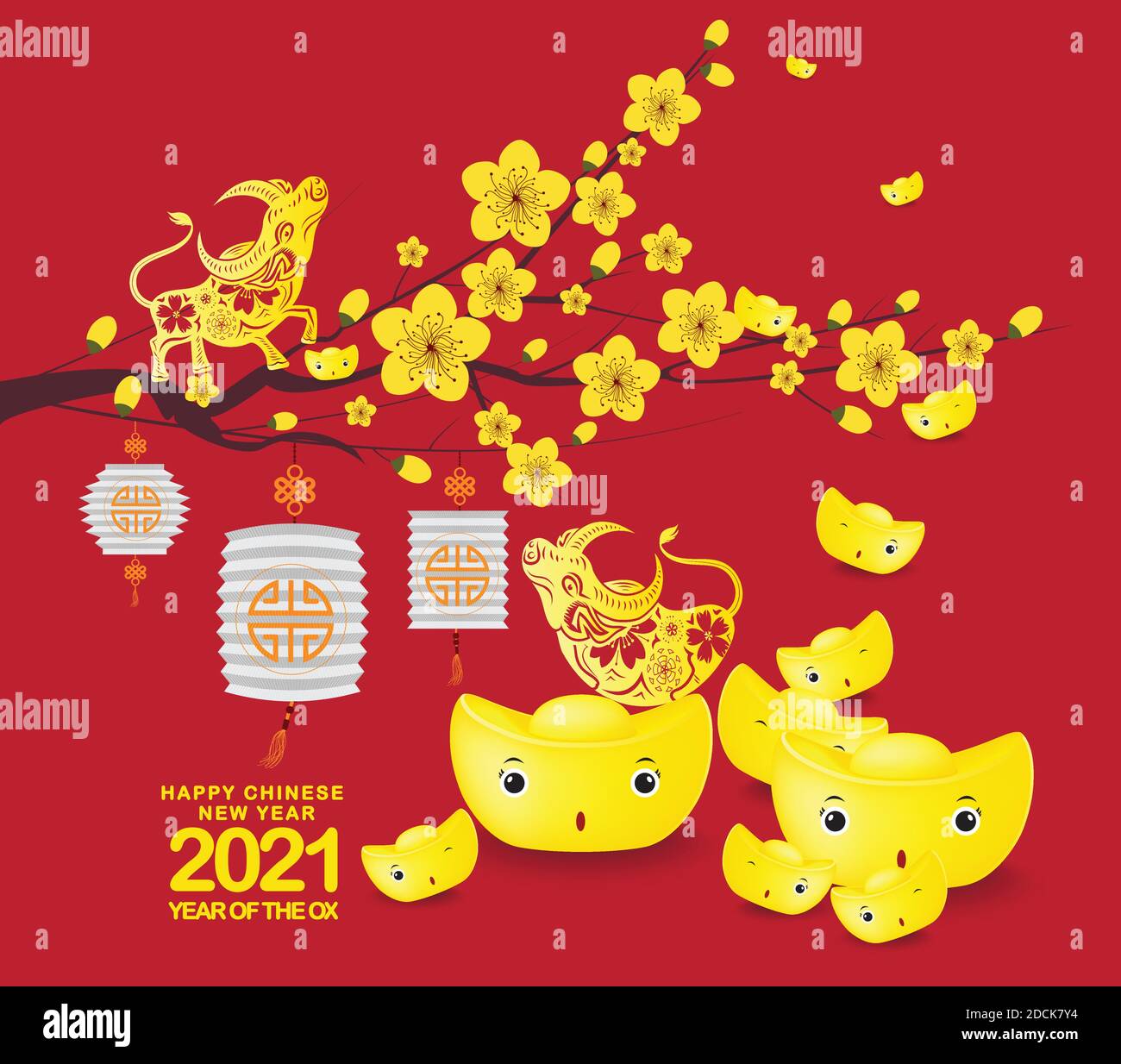 Happy new year 2021. Chinese new year invitation cards. Year of the Ox ...
