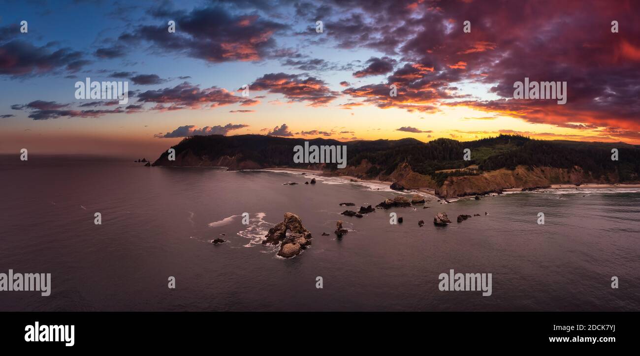 Aerial panorama of Oregon Coast Stock Photo - Alamy