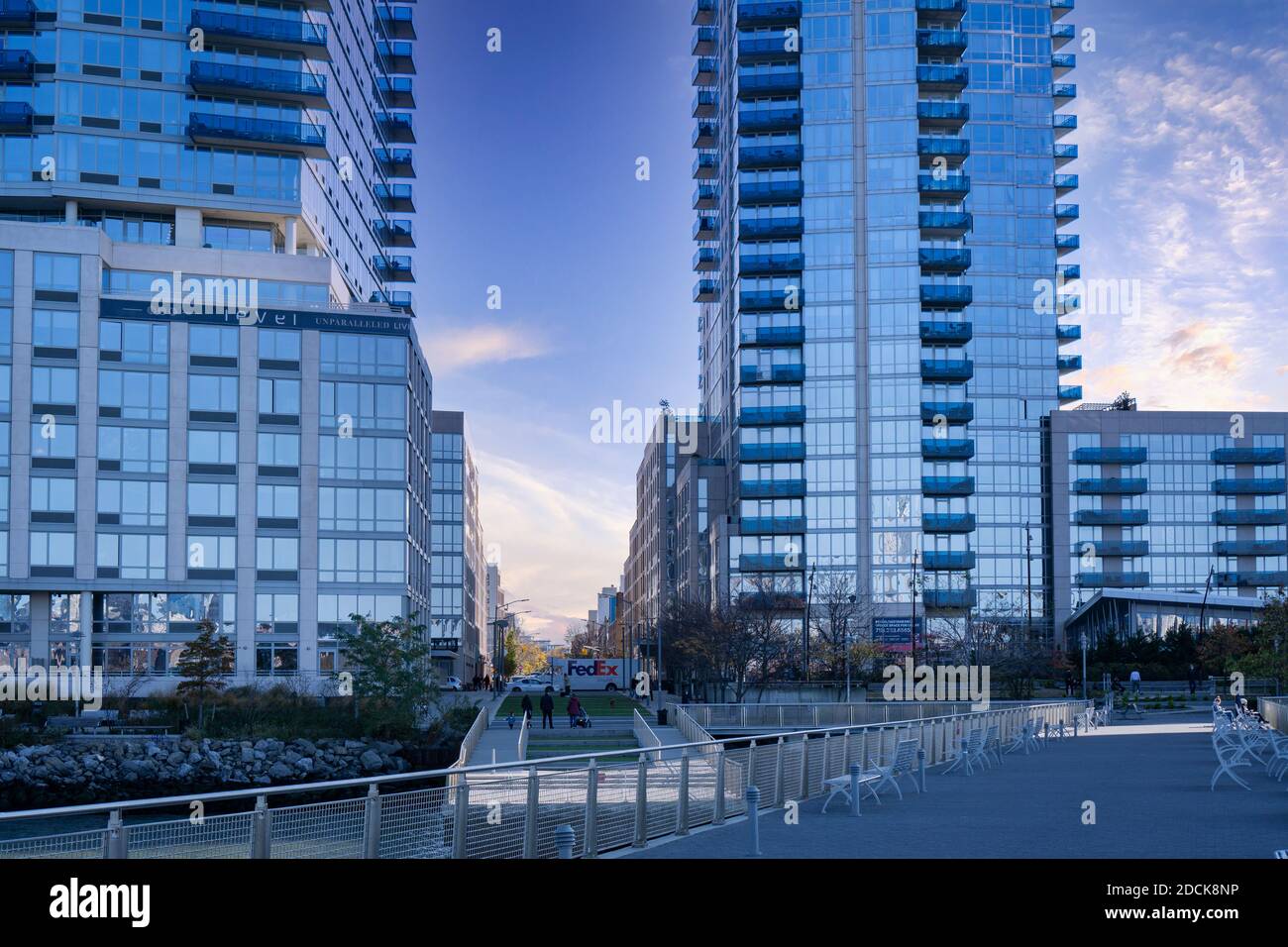 New York City, NY - November 15 2020: modern glass apartment buildings ...
