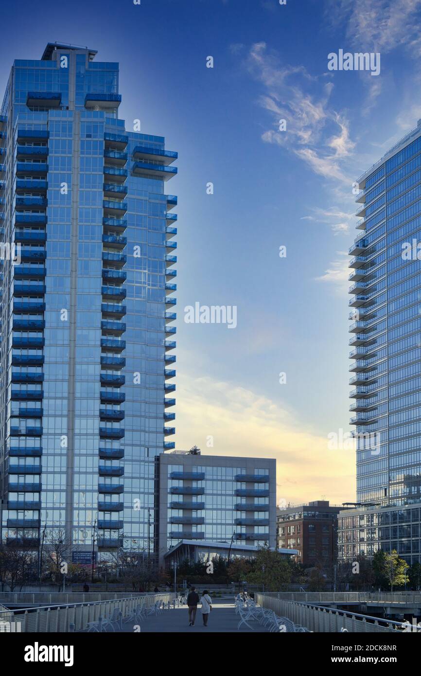 New York City, NY - November 15 2020: modern glass apartment buildings ...