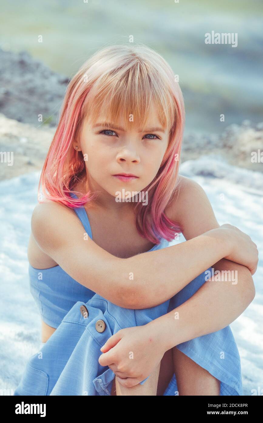 girl portrait . Outdoor portrait of cute little girl in summer day ...