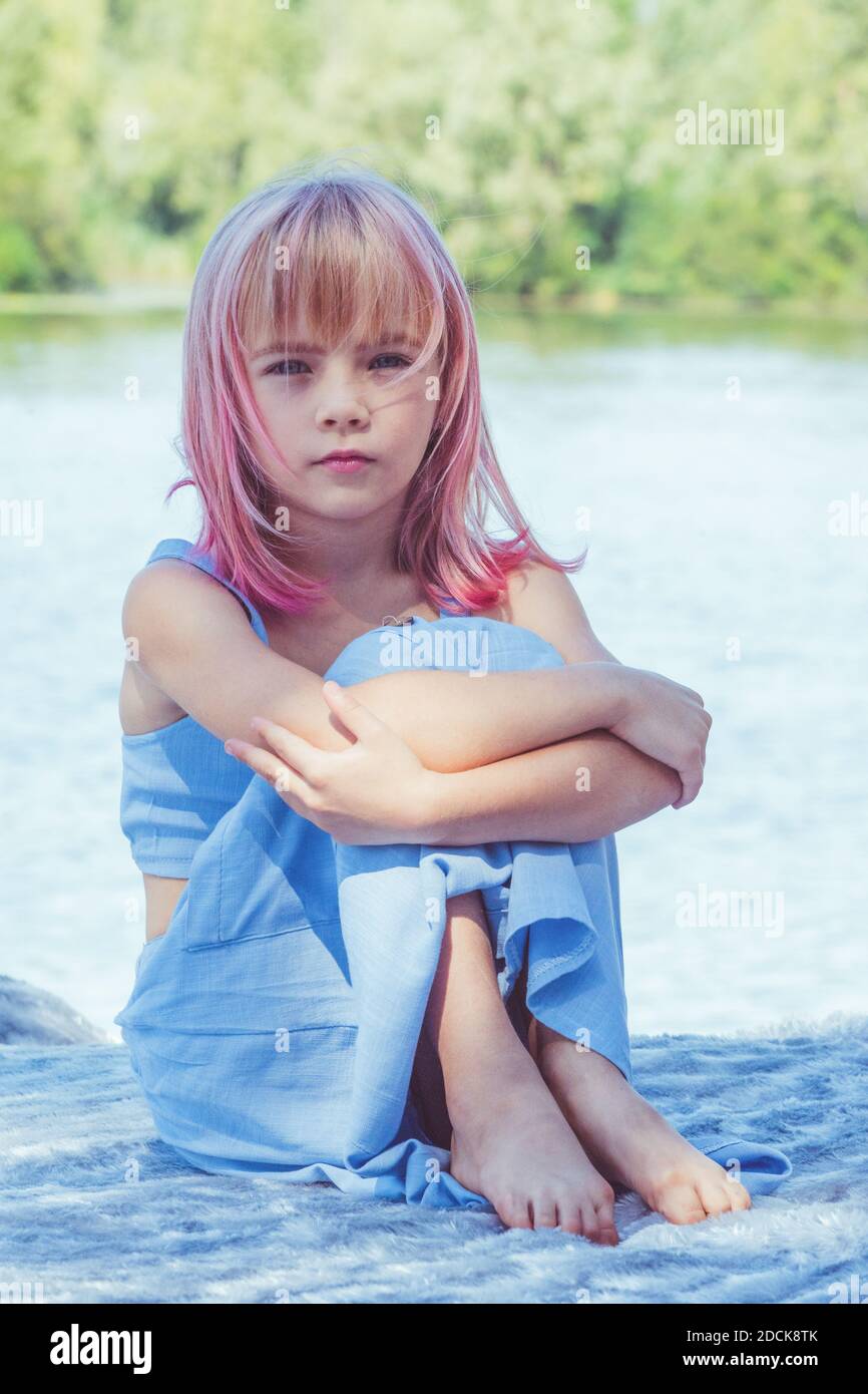 girl portrait . Outdoor portrait of cute little girl in summer day ...