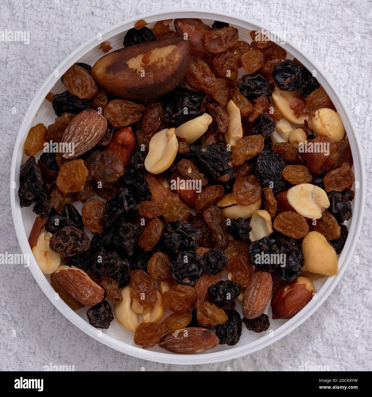 Mix of nuts with dried fruits, peanuts, Brazil nuts, cashew nuts ...