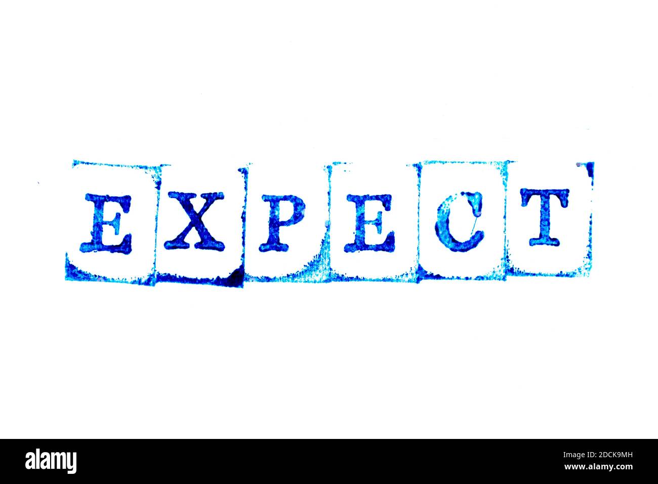Blue color ink of rubber stamp in word expect on white paper background ...