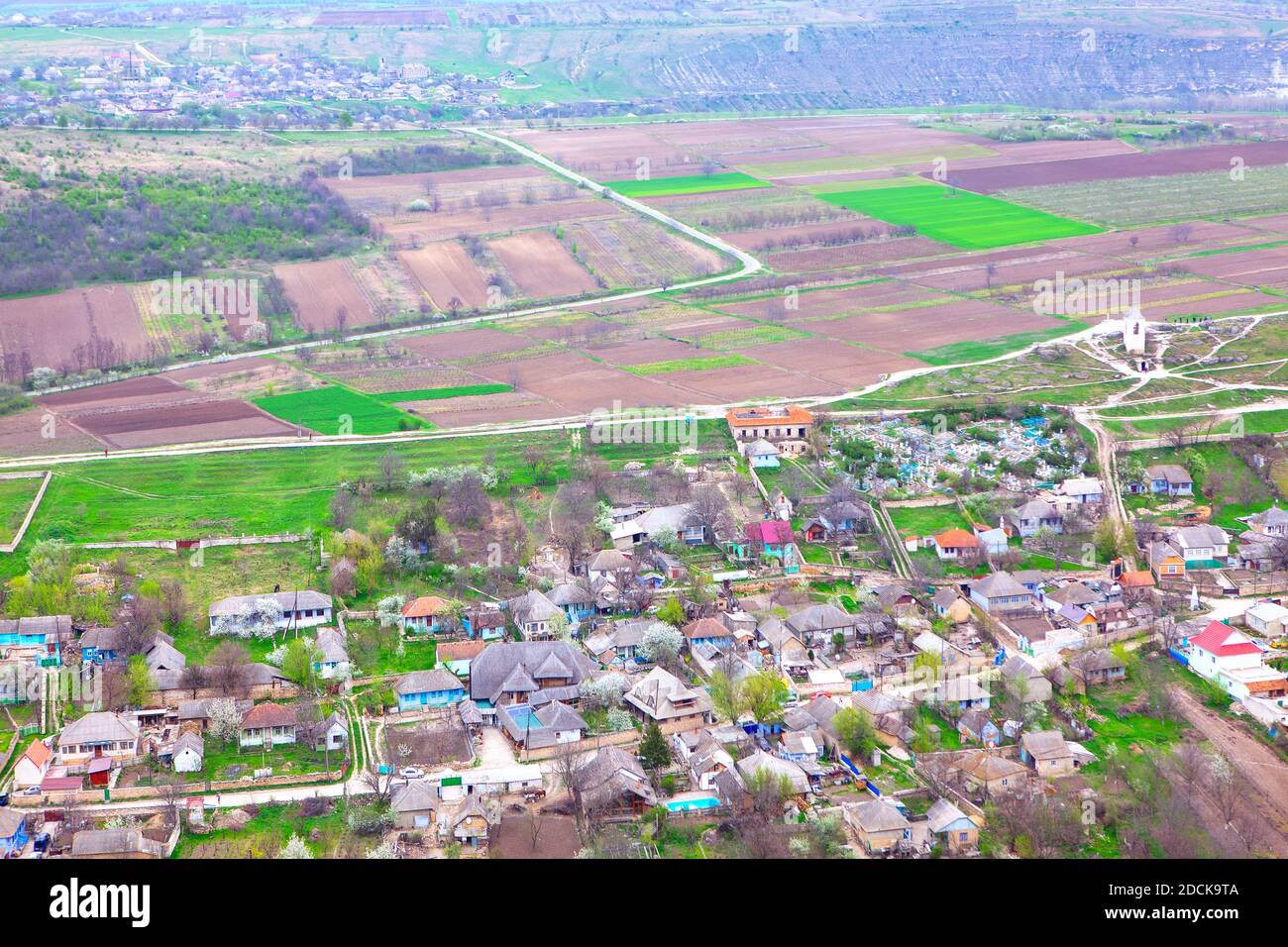 Moldavian village Butuceni . Aerial view of Orheiul Vechi Stock Photo ...
