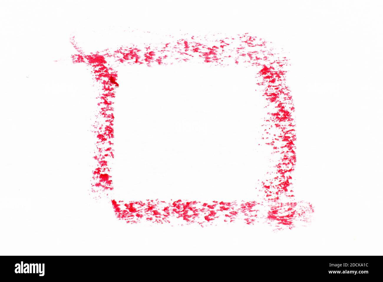 Red color oil pastel drawing in rectangle or square shape on white ...