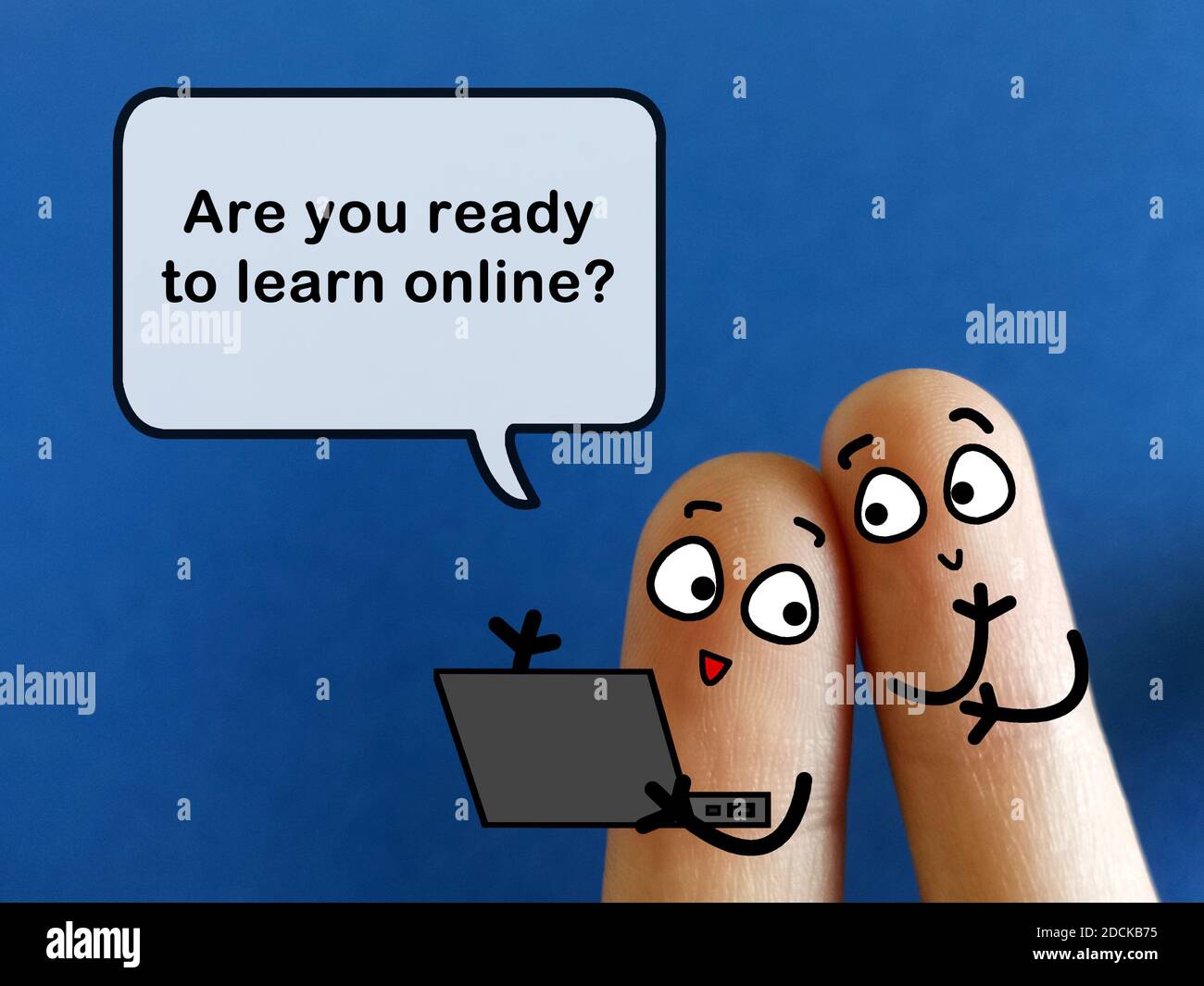 Two fingers are decorated as two person. One of them is asking another ...