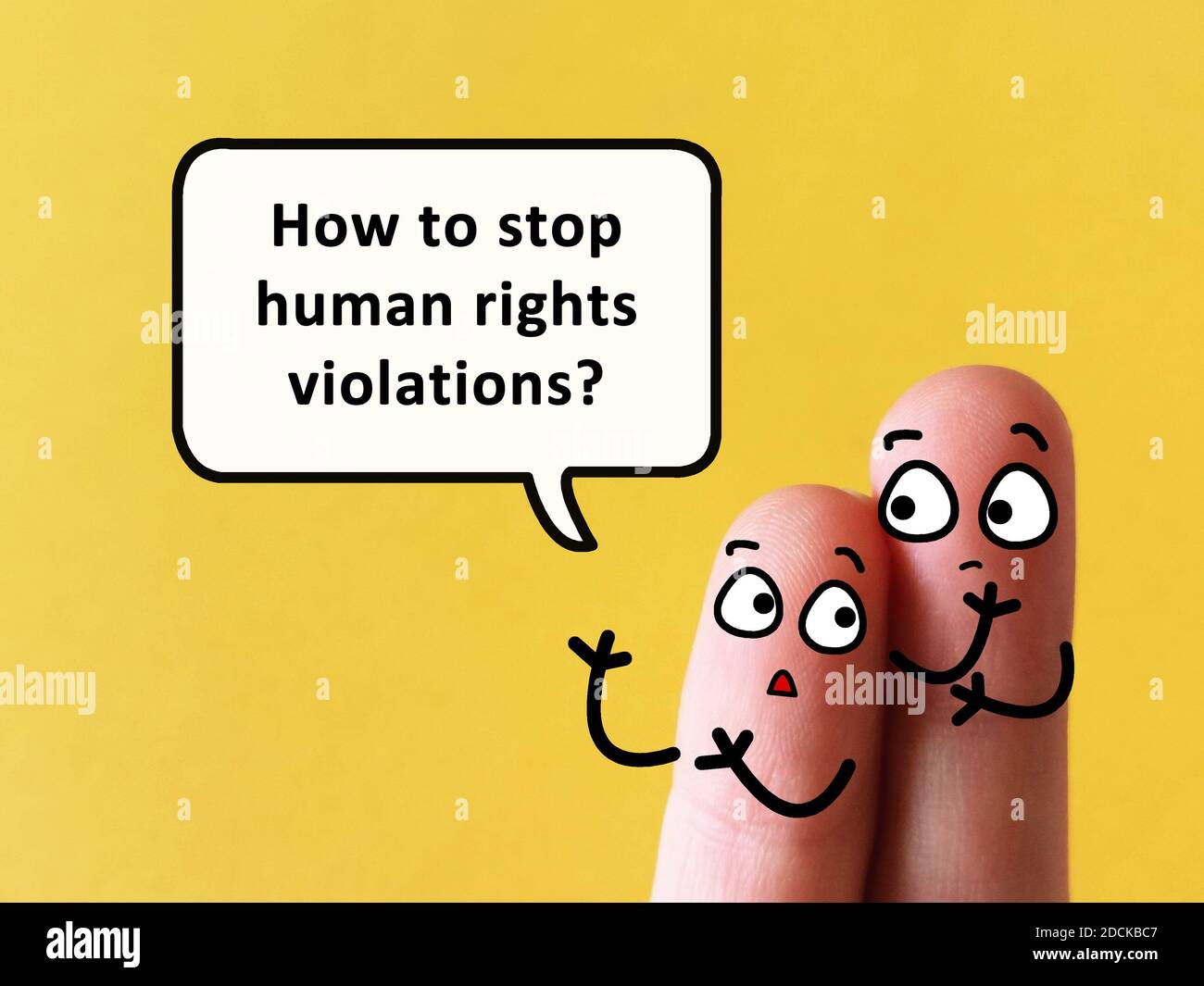 Two fingers are decorated as two person. One of them is asking another ...