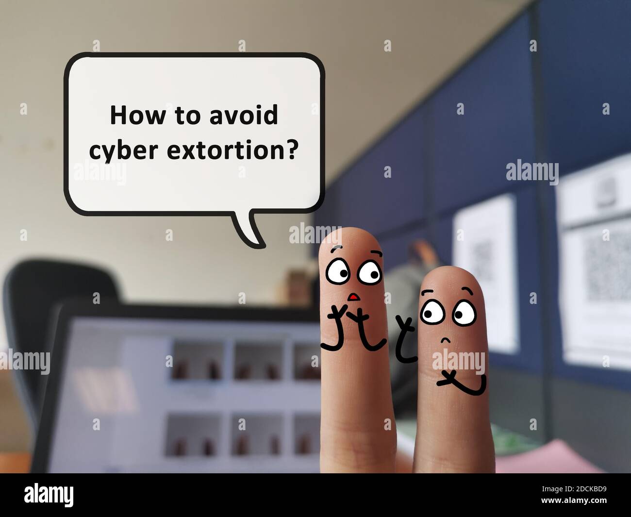 Two fingers are decorated as two person. One of them is asking another ...