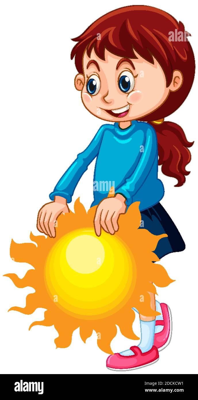 Cute girl holding sun isolated illustration Stock Vector Image & Art ...