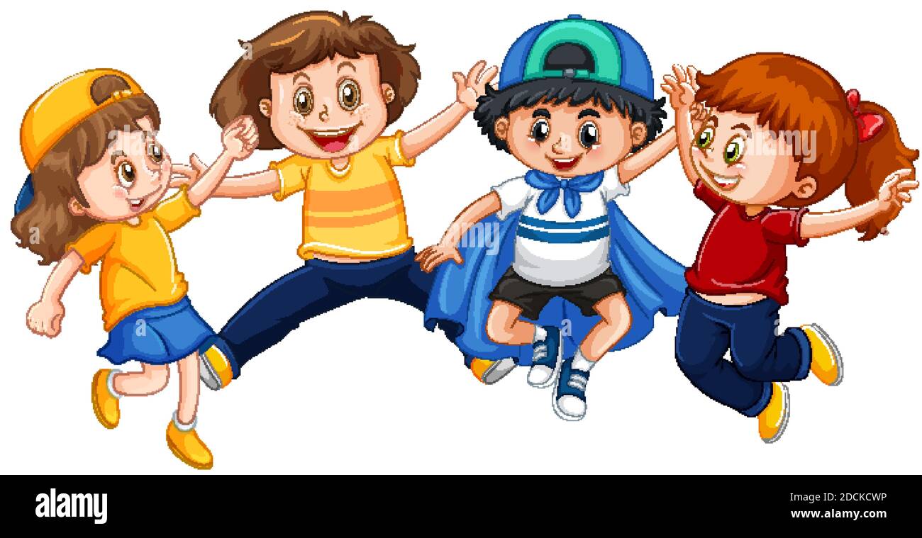 Group of young children cartoon character on white background ...