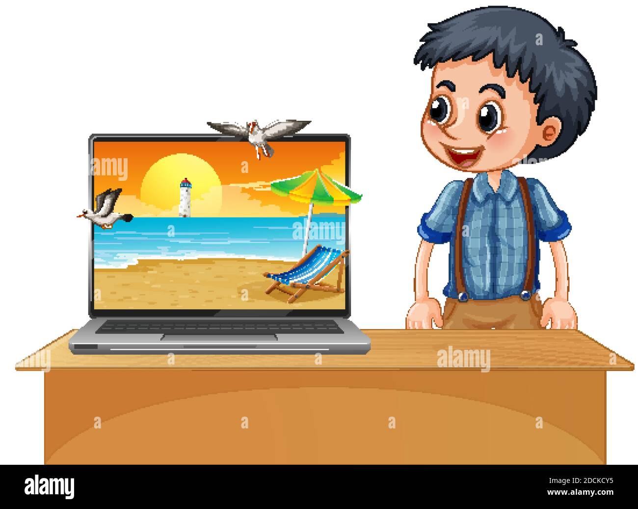 Summer scene on computer desktop illustration Stock Vector Image & Art ...