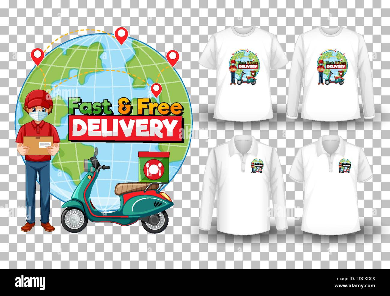 Set of mockup shirt with delivery theme illustration Stock Vector Image ...