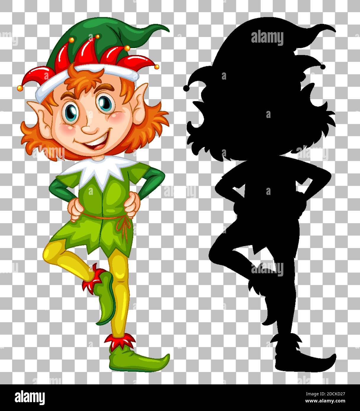Elf cartoon character and its silhouette illustration Stock Vector ...