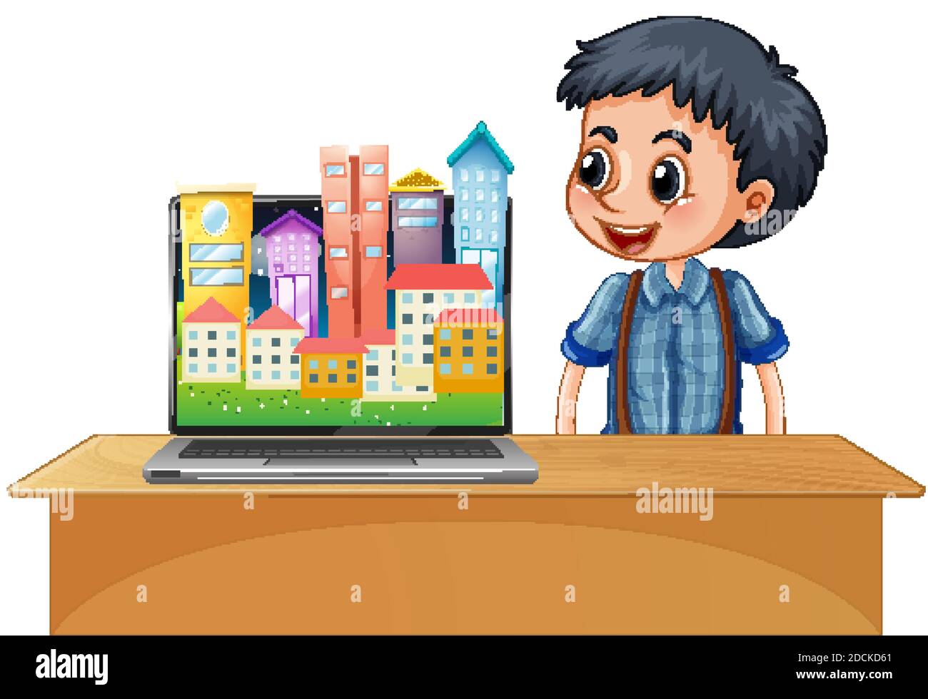 Urban city on computer screen desktop illustration Stock Vector Image ...