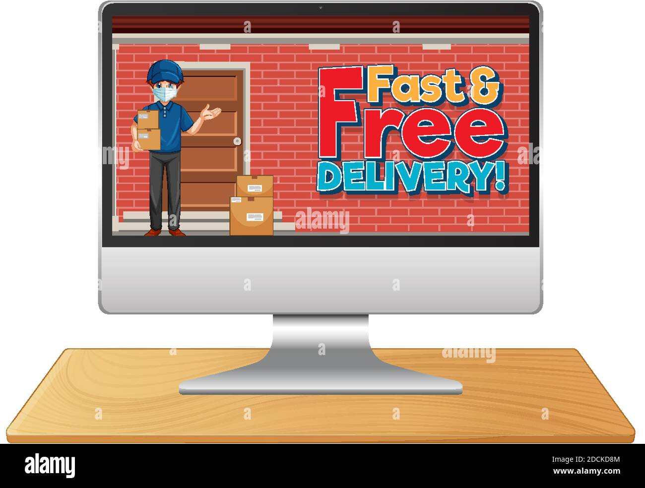 Set of eletronic devices with delivery man on screen illustration Stock ...