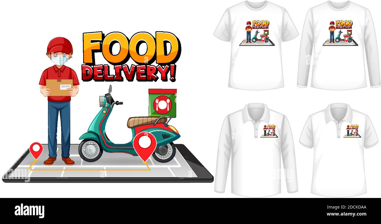 Set of mockup shirt with delivery theme illustration Stock Vector Image ...