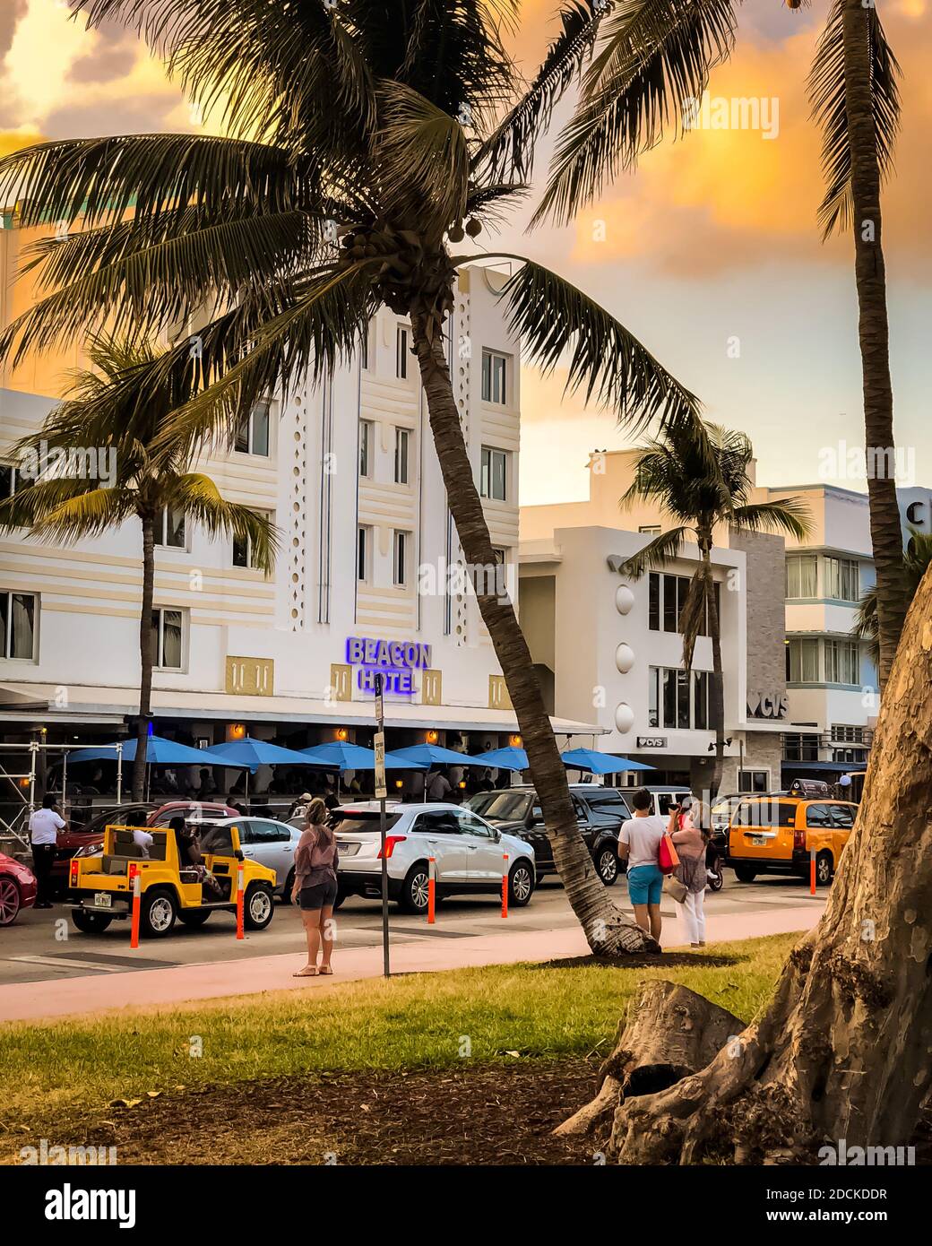 Miami South Beach, Ocean Drive during sunset Stock Photo - Alamy