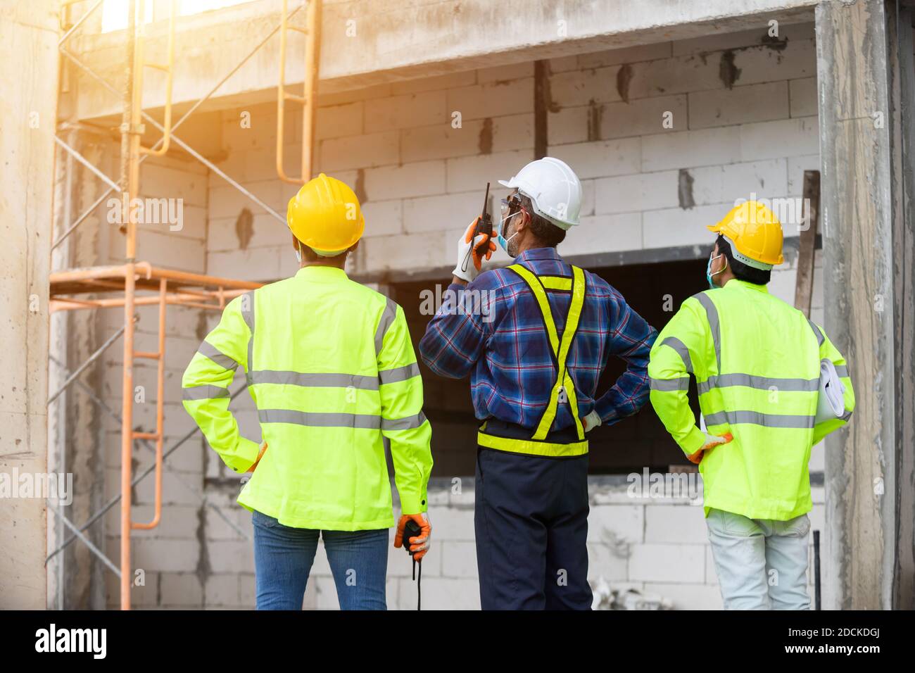Teamwork construction worker control in the House structure at ...