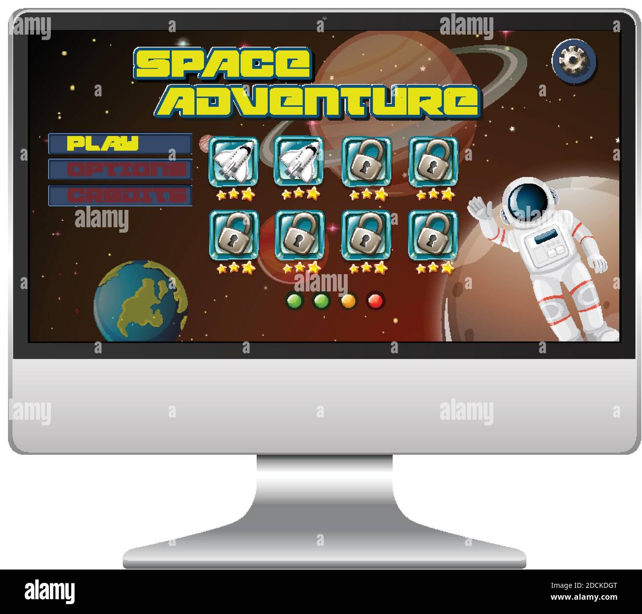 Space adventure mission game on computer screen illustration Stock ...