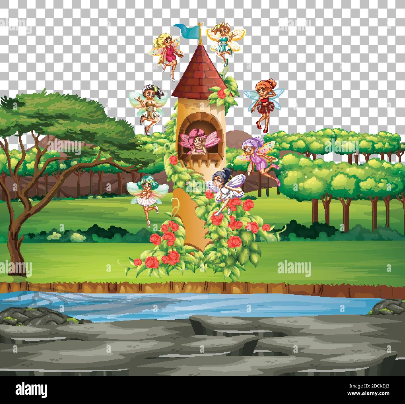 Castle in fairy tale theme on transparent background illustration Stock ...