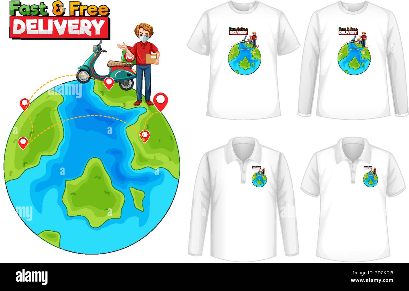Set of mockup shirt with delivery theme illustration Stock Vector Image ...