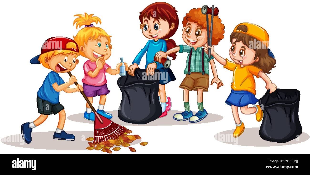 Group of young children cartoon character on white background ...