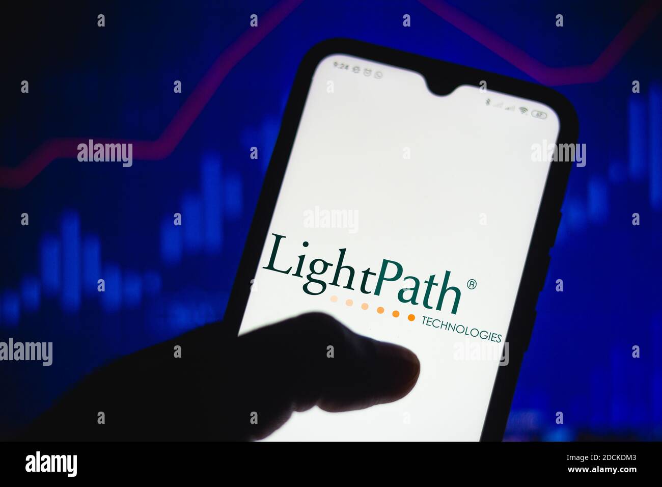 In this photo illustration the LightPath Technologies logo seen ...