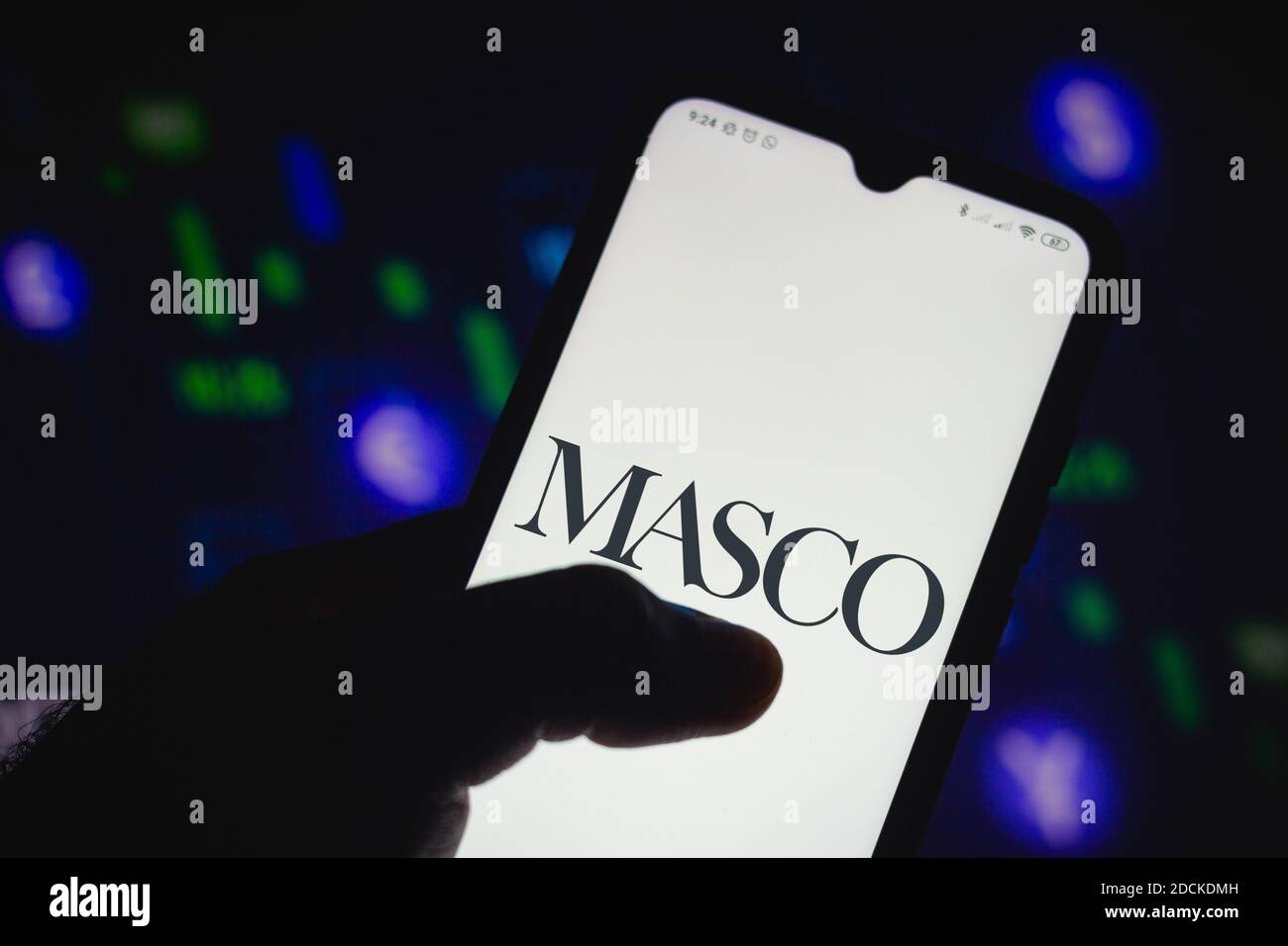 In this photo illustration the Masco Corporation logo seen displayed on ...