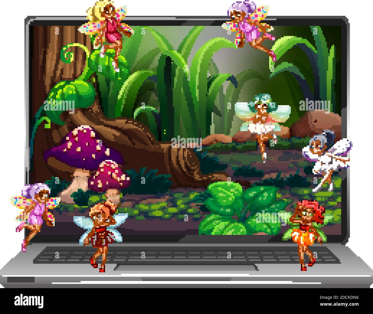 Fairy tale on computer screen isolated on white background illustration ...