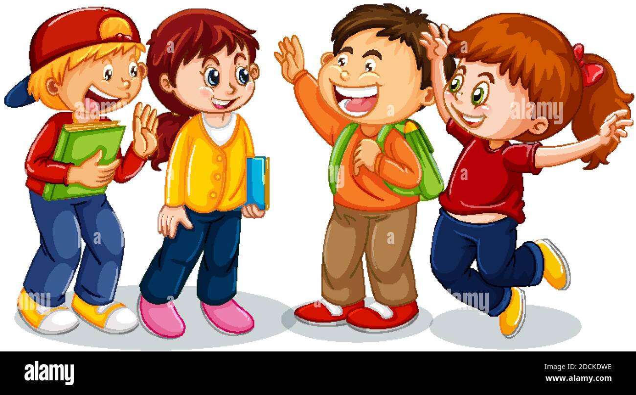 Group of young children cartoon character on white background ...