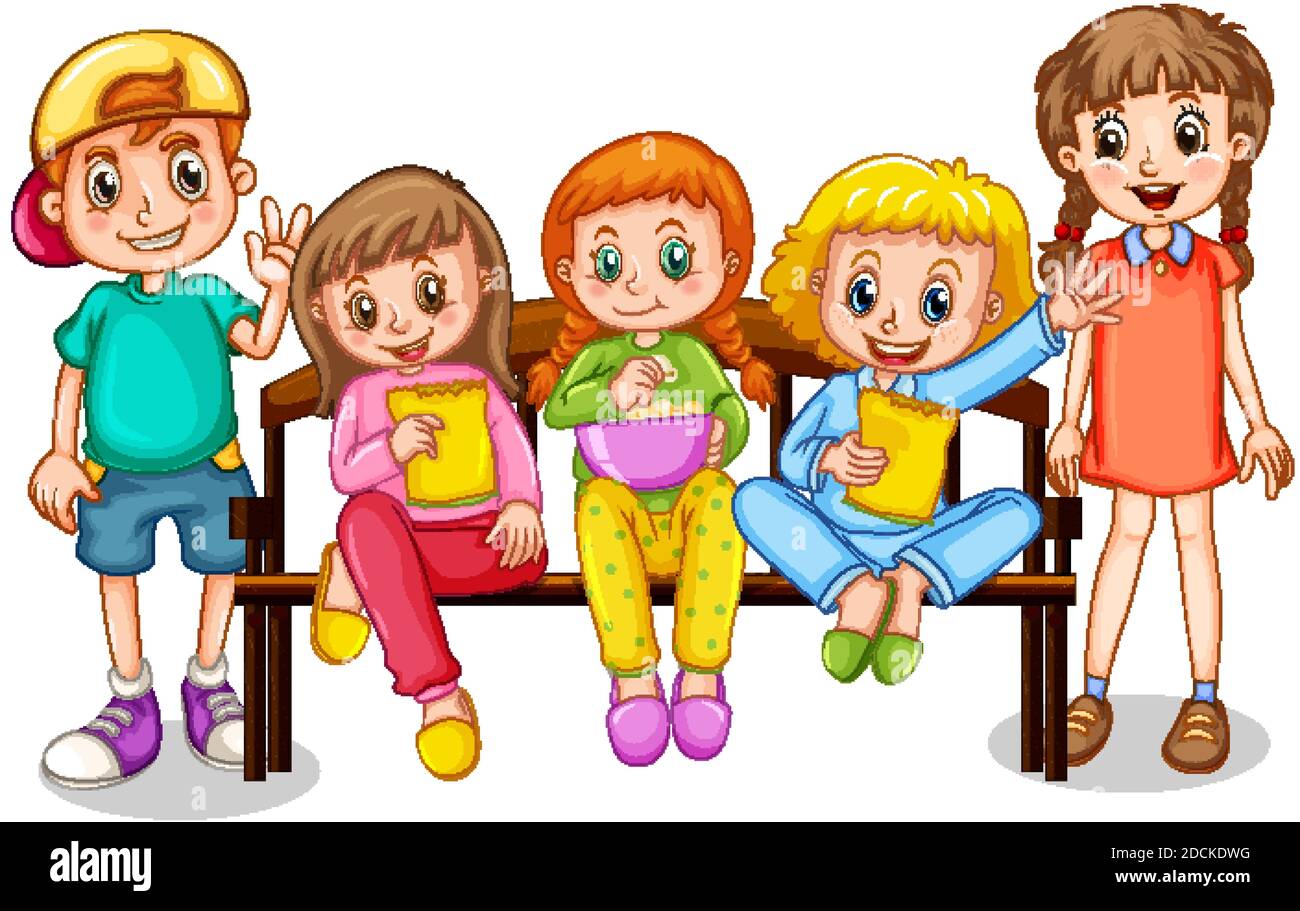Group of young children cartoon character on white background ...