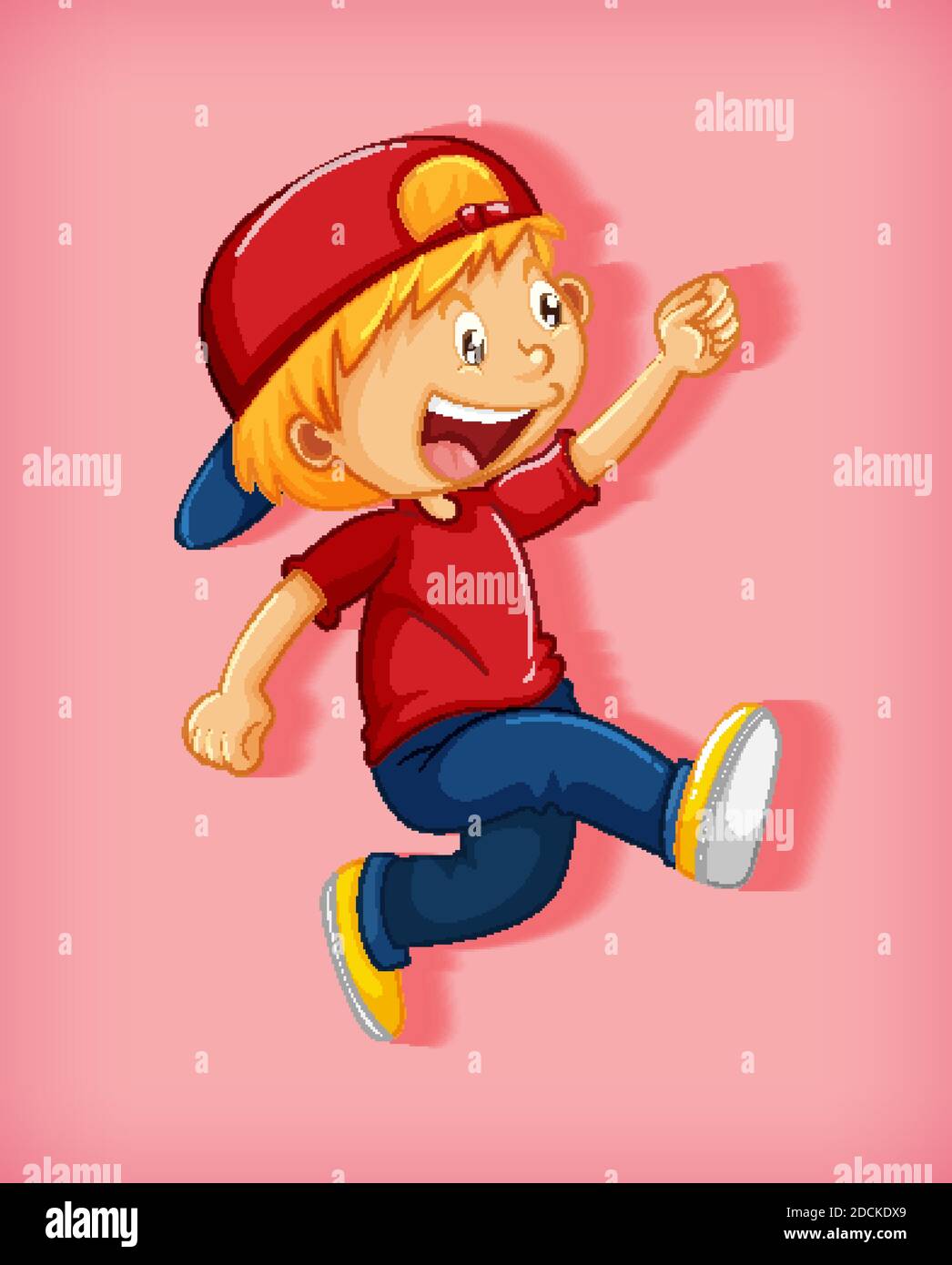 Cute boy wearing red cap with stranglehold in walking position cartoon ...