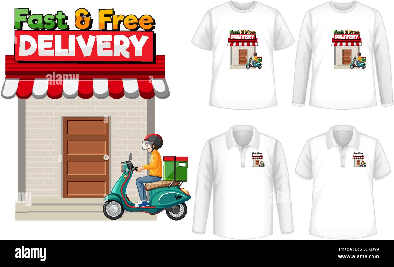 Set of mockup shirt with delivery theme illustration Stock Vector Image ...