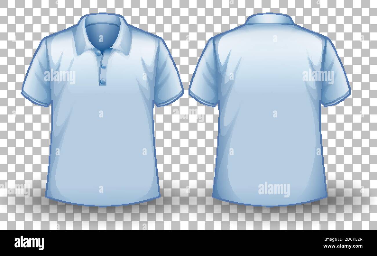 Blue short sleeves polo shirt front and back side illustration Stock ...