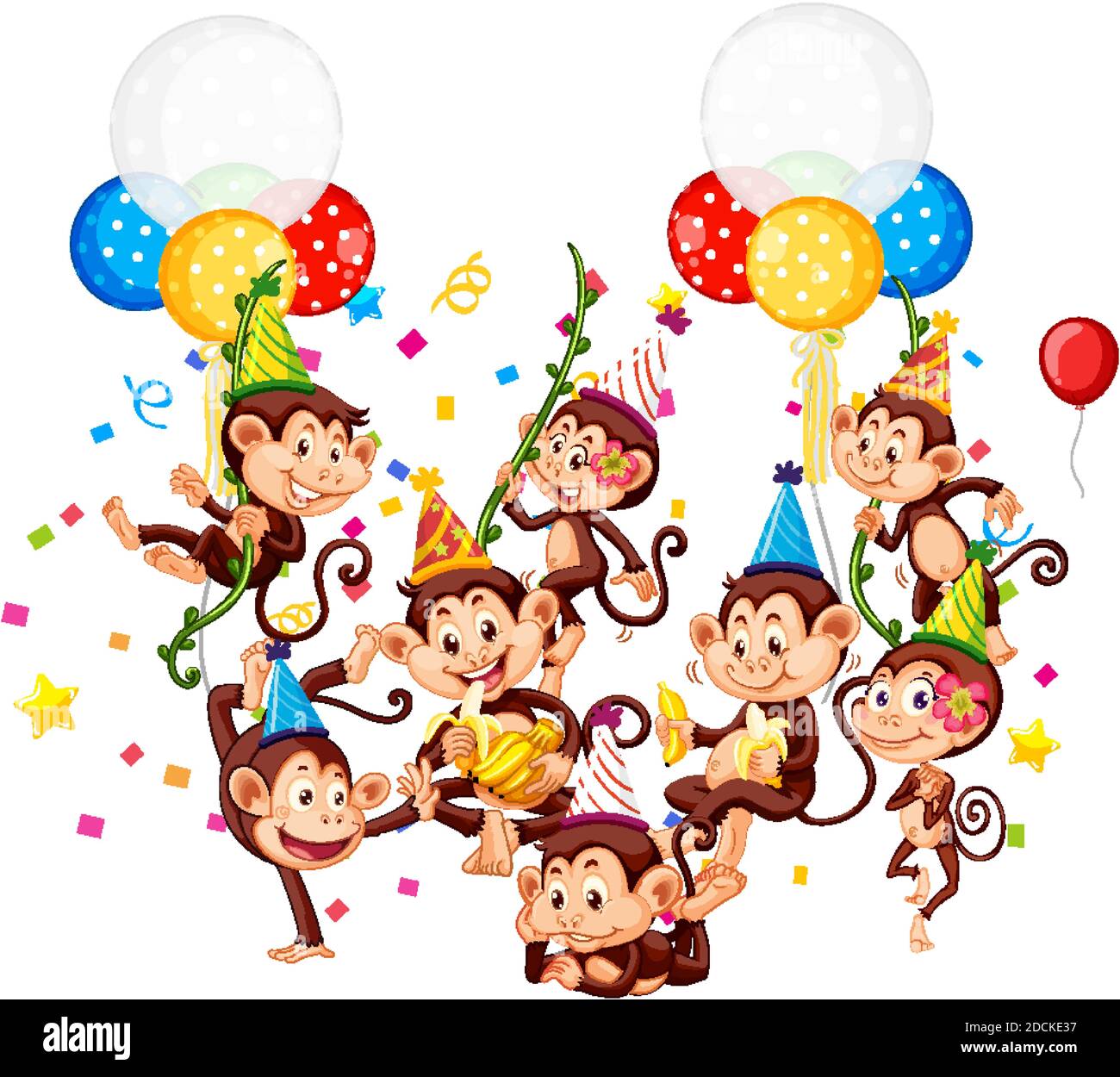 Monkey group in party theme cartoon character on white background ...