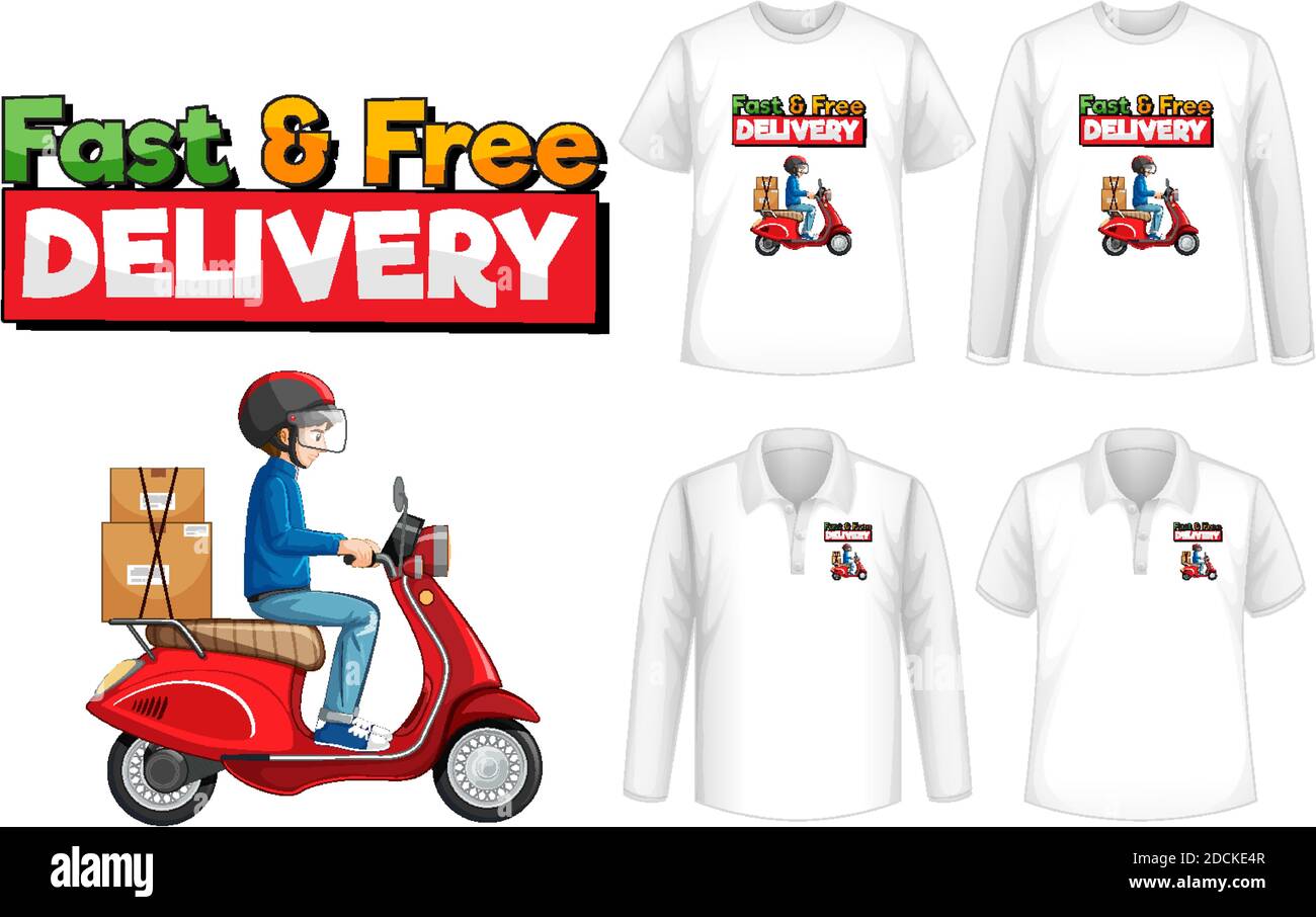 Set of mockup shirt with delivery theme illustration Stock Vector Image ...