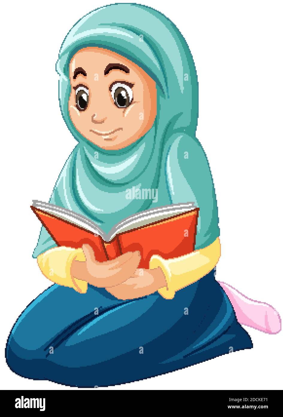 Arab muslim girl in traditional clothing in reading book position ...