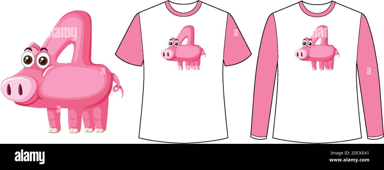 Set of two types of shirt with pig in number four shape screen on t ...