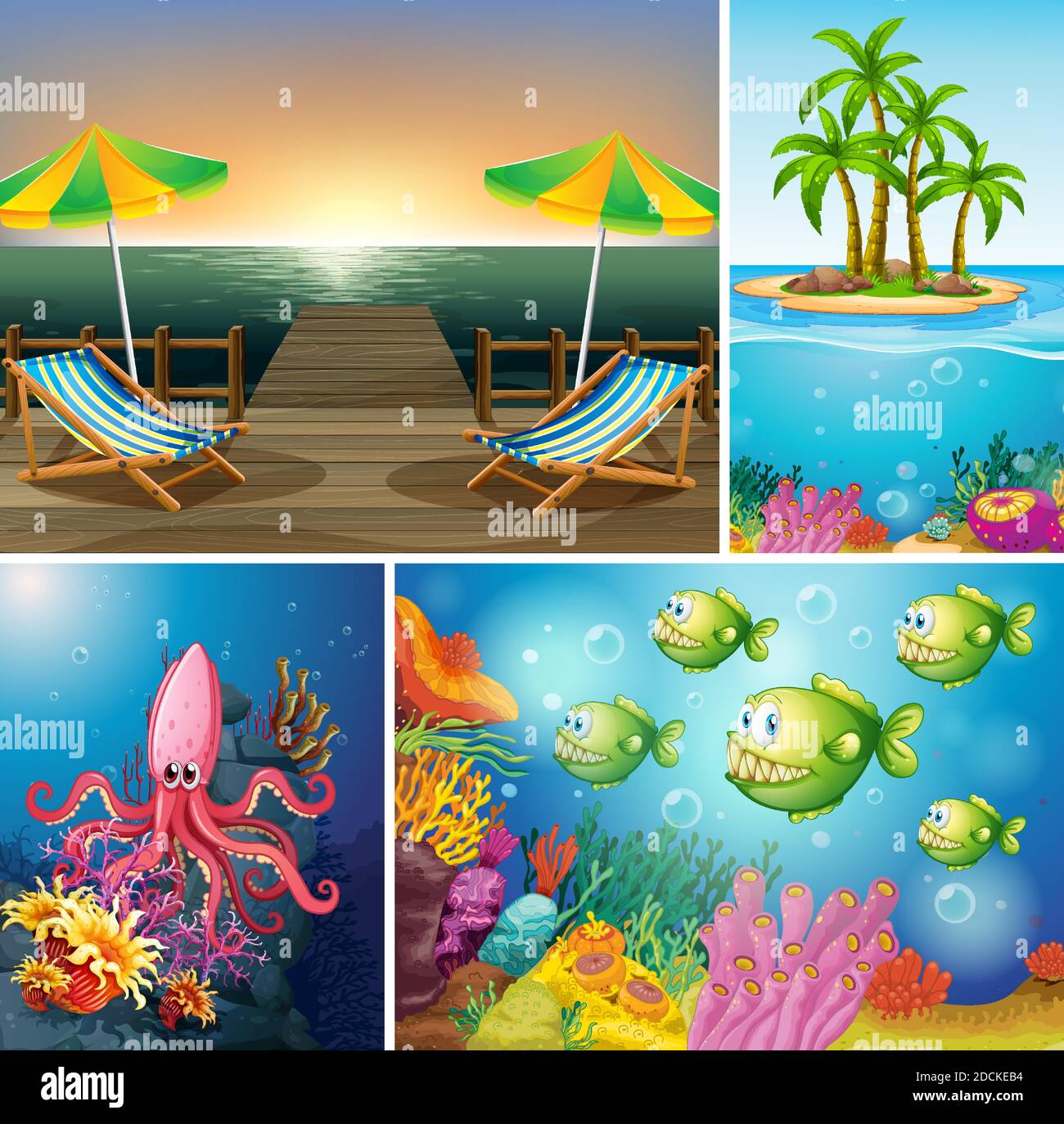 Set of beach and ocean scene illustration Stock Vector Image & Art - Alamy