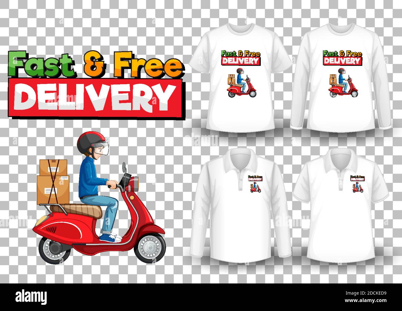 Set of mockup shirt with delivery theme illustration Stock Vector Image ...
