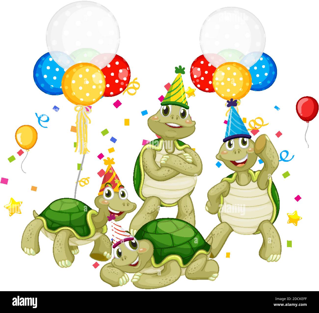 Turtle group in party theme cartoon character on white background ...